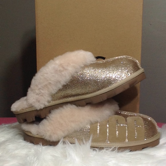 UGG | Shoes | Ugg Coquette Gold Sparkle Slippers | Poshmark
